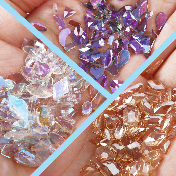 100Pcs Mix Shapes Nail Art Rhinestones Sapphire Bottom Raindrop Rhombus ...