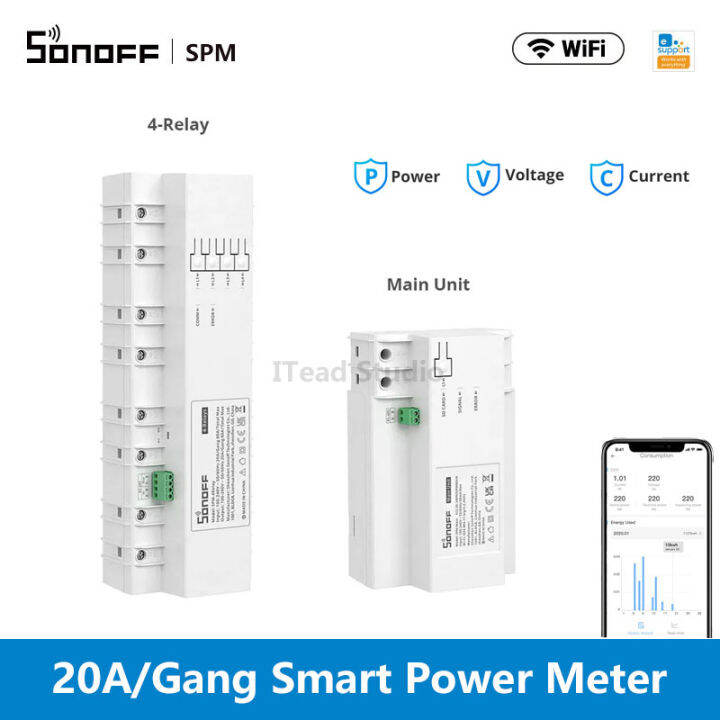 ITEAD SONOFF SPM 20A Smart Power Switch Wifi Stackable Power Metering ...