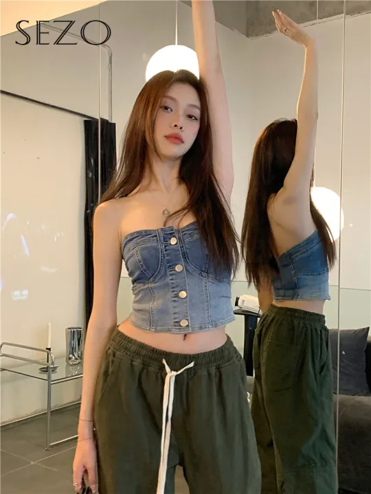 SEZO เสื้อเกาะอกแขนสั้นสไตล์เกาหลีสำหรับผู้หญิง | Lazada.co.th