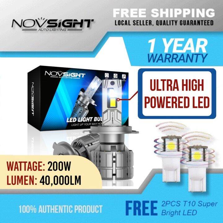 NOVSIGHT N60 H4 40,000 Lumens 200 Watts for Cars Motorcycles Automotive ...