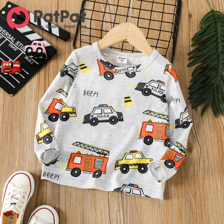 PatPat Toddler Boy Vehicle Print Long-sleeve Grey Tee | Lazada PH