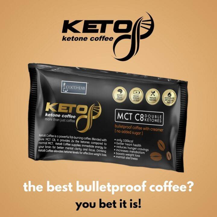 Keto8 Coffee x 15 Sachets (Bulletproof Ketone Coffee no added sugar) from COCOLAB - For Weight ...