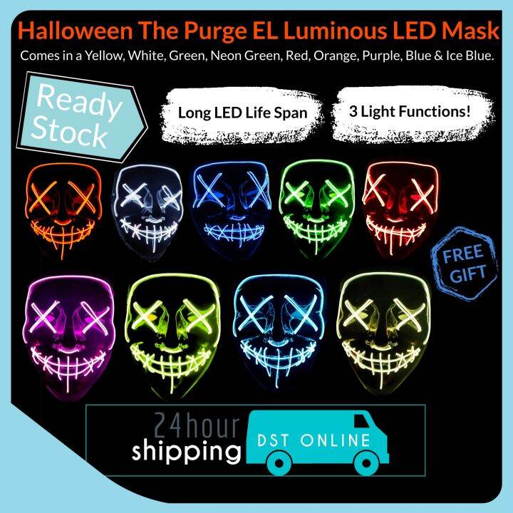 LED The Purge Mask Horror Neon Light Fluorescent Mask Halloween LED ...