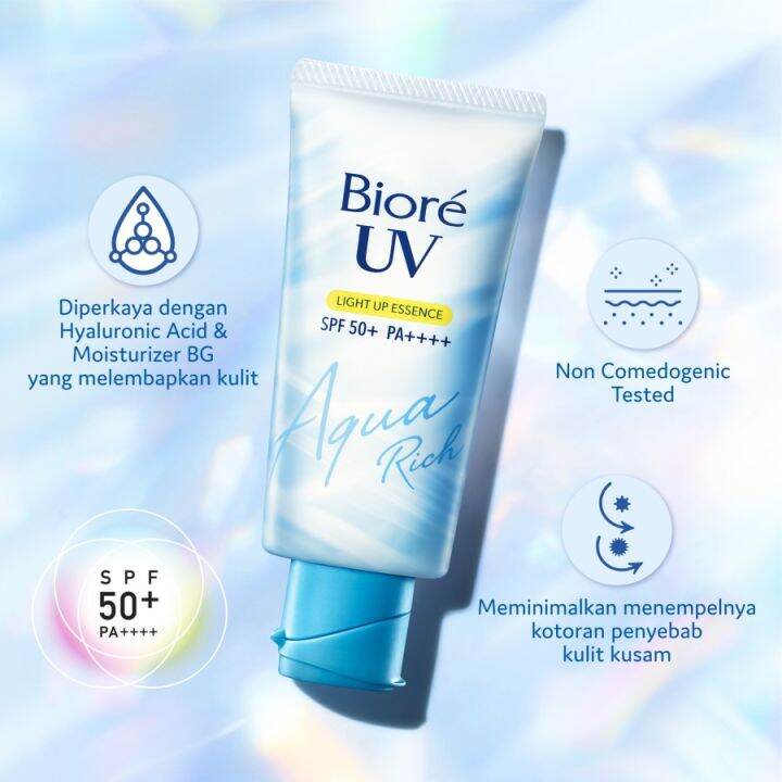 Biore UV Face Sunscreen Aqua Rich Light Up Essence SPF 50+ PA++++ 70gr | Lazada Indonesia