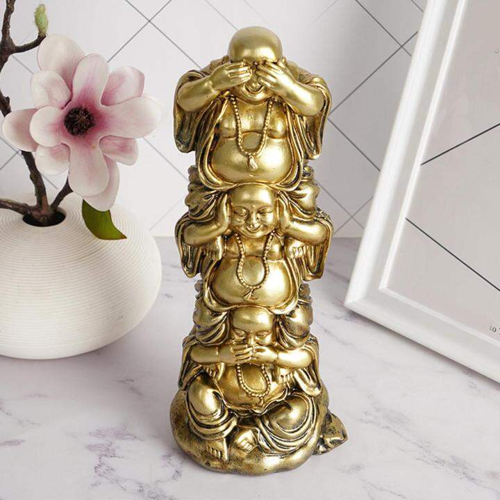 Miatoo Hear No Speak No Evil Stacked Resin Laughing Buddha Statue Feng ...