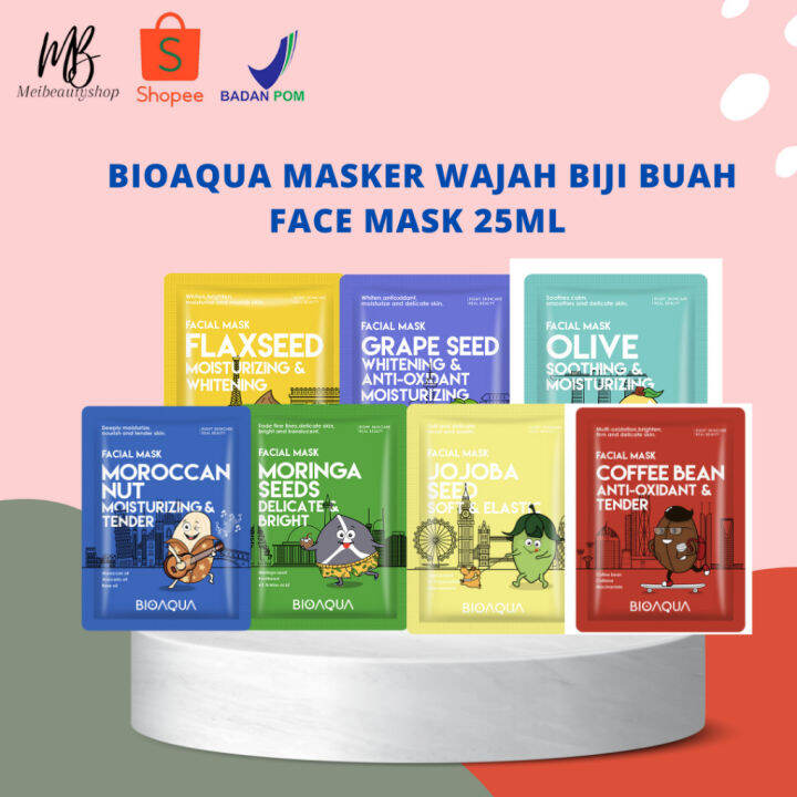 BIOAQUA Sheet Mask Masker Wajah Biji Buah Face Mask 25ml Grape Seed ...