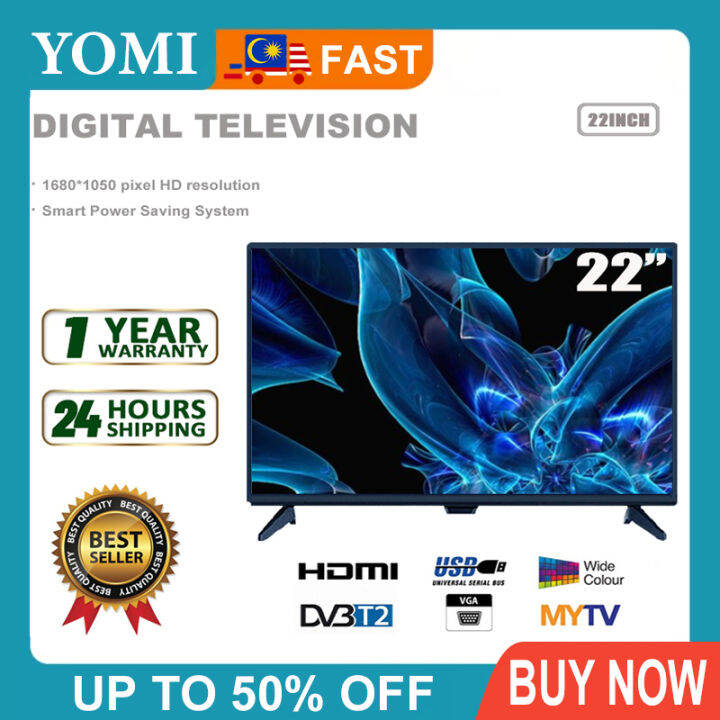 YOMI tv 22 inch Digital TV HD LED TV (DVBT-2) Built-in MYTV | Lazada