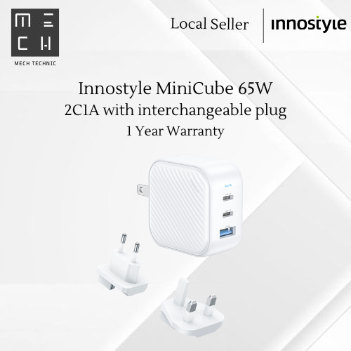 Innostyle MiniCube 65W 3-port GaN Charger : 2*USB-C+1*USB-A I IC65GWHT | Lazada Singapore