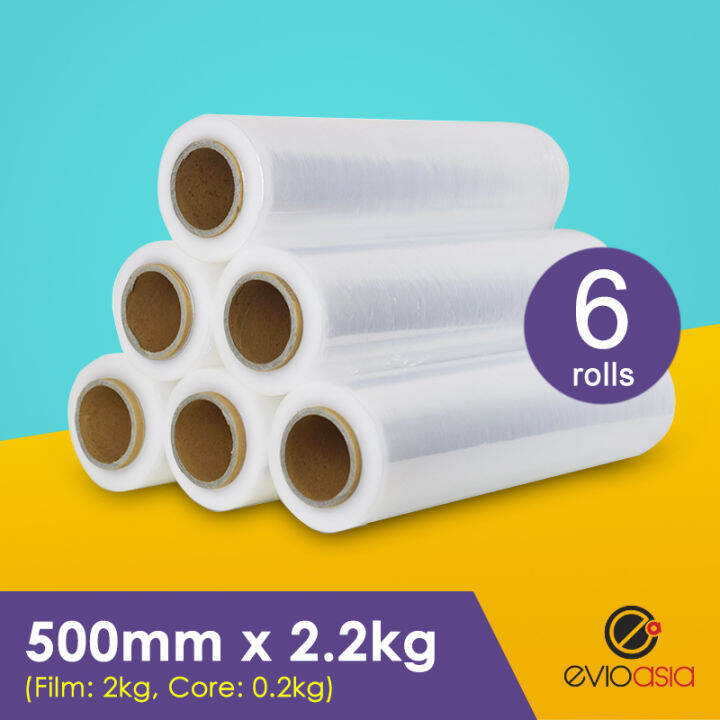 6 ROLLS x (500MM x 2.2kg) Stretch Film Pallet Wrap Plastic Wrap Shipping Carton Wrap (Core 200g ...