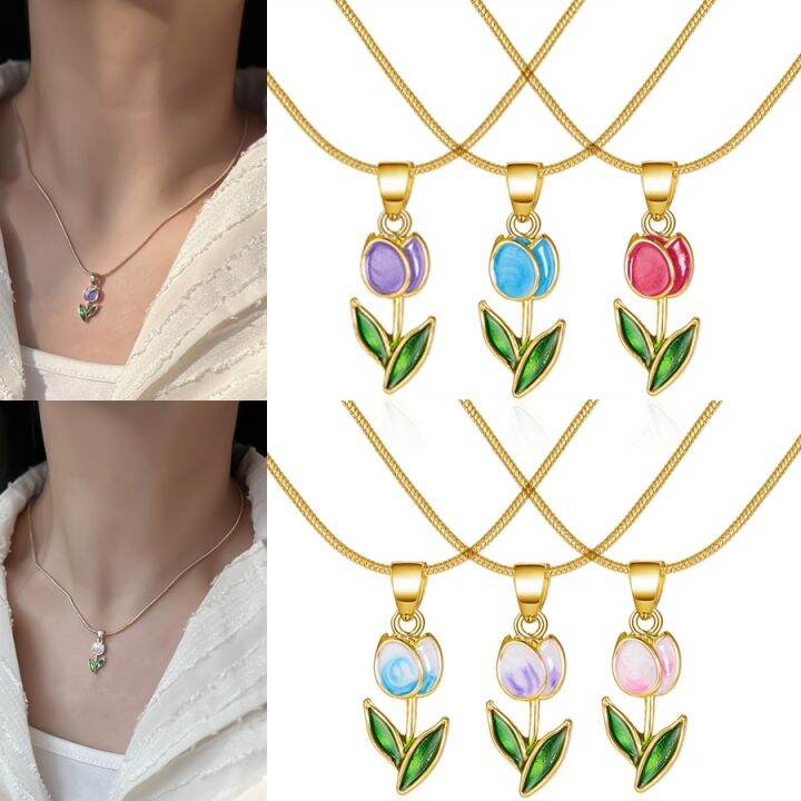 【Ready Stock】♕ ∏ Tulips Necklace 18k Gold Pendant Accessories Hypoallergenic BFF Friends Gift ...