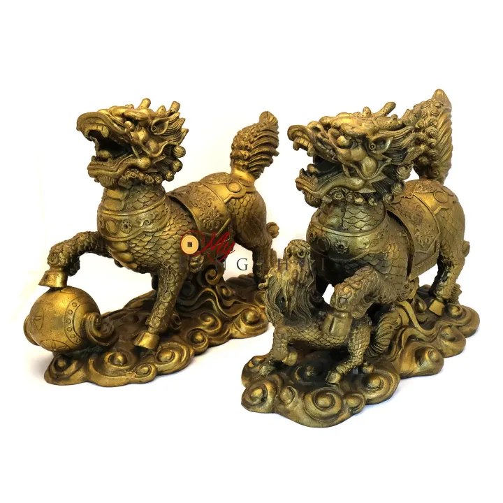Feng Shui Brass Pair Qi Lin Chi Lin Qilin 麒麟 Kei Loon | Lazada