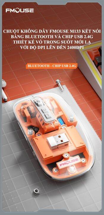 Chuột không dây FMOUSE M133 kết nối Bluetooth và USB 2.4G thiết kế ...