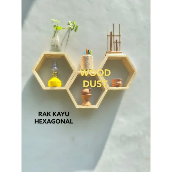 Rak Dinding Hexagonal Kayu Hiasan Heksagonal Dekorasi Rumah Kantor Segi