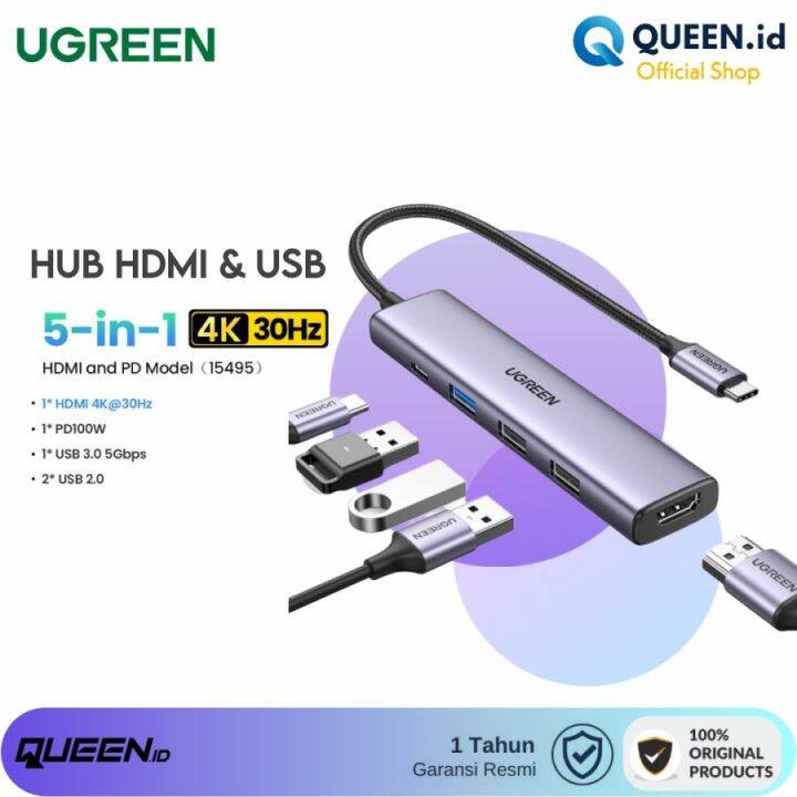 UGREEN HUB Adapter Splitter 5in1 USB TYPE C TO USB HDMI 4K 30Hz Multiport - 15495 | Lazada Indonesia