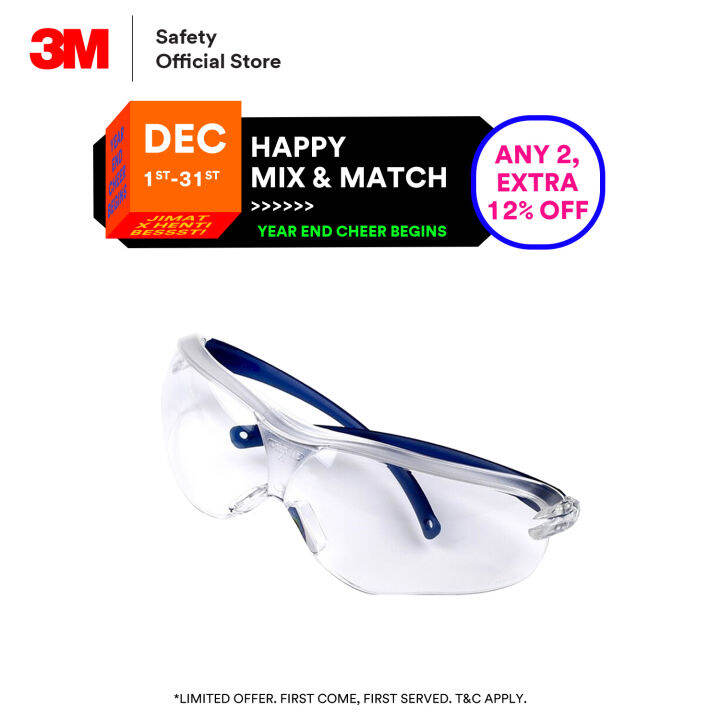 3M 10434 Virtua Sport Safety Eyewear Asian Fit Anti Fog [Clear Lens/ Blue Temple]/ EYE_ PSD ...