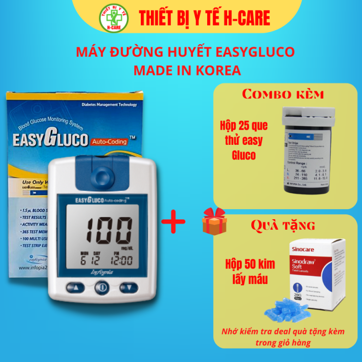 Máy đo đường huyết EasyGluco Hàn quốc, test thử tiểu đường nhanh, chính ...