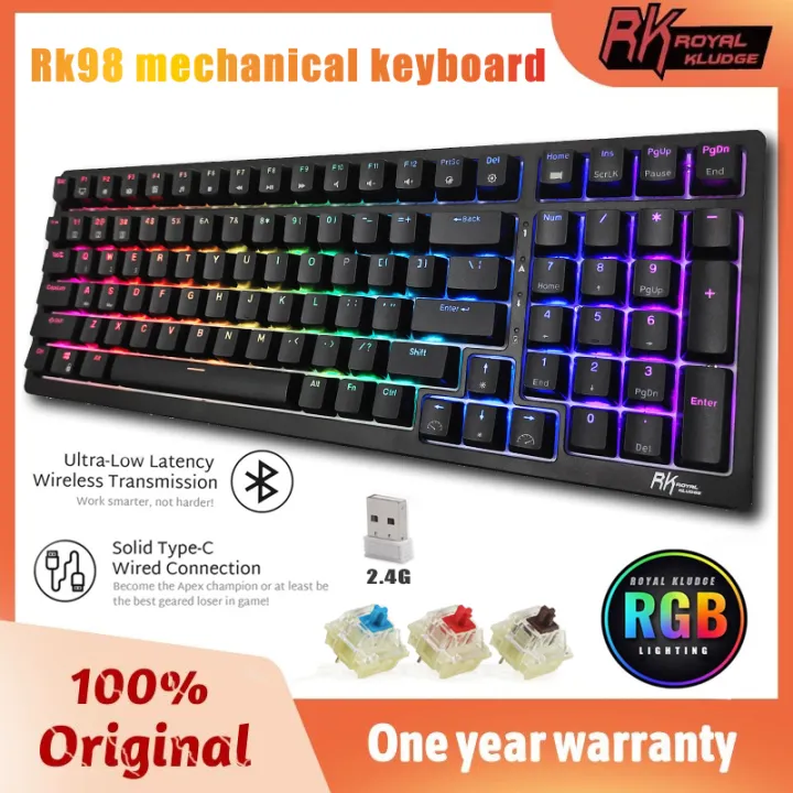 Royal Kludge คีย์บอร์ดกลไกไร้สายแบบถอดเปลี่ยนได้ RK98คีย์พร้อมไฟ RGB ...