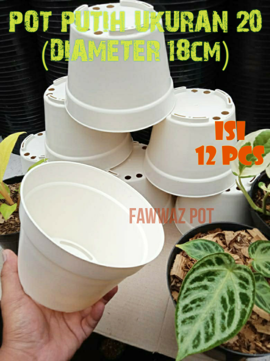 FAWWAZ POT - pot bunga putih ukuran 20 isi 1 lusin (12 pot) / pot bunga ...