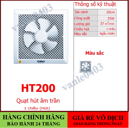 Quạt hút thông gió âm trần SENKO HT200 lỗ khoét 25x25cm hàng chính hãng | Lazada.vn