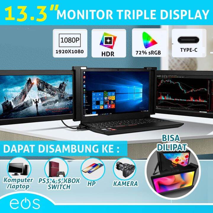 Portable Monitor Triple Display FHD 1920x1080 10.1 11.6 11.9 13.3 inch ...