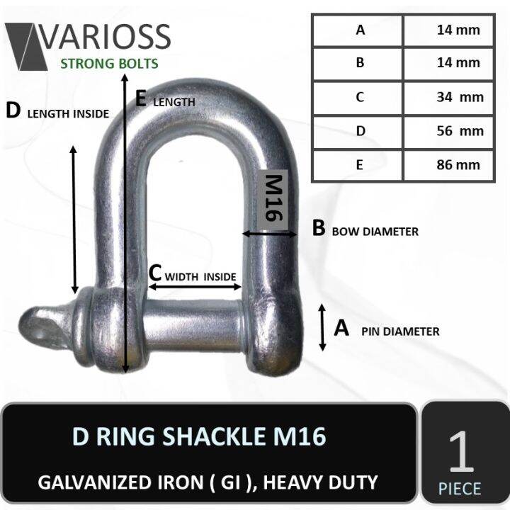 GI Chain Shackles M16 - 1 pc, 5/8 inch D Type Heavy Duty Galvanized ...