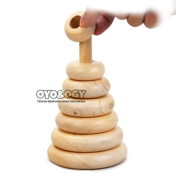 Mainan Kayu Edukasi Anak Montessori Ring Donat Balok Susun Stacking ...