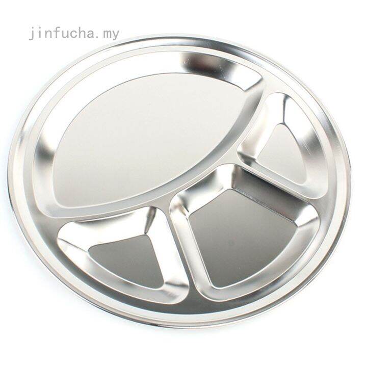 Round Stainless Steel 4 Compartments Plate 35 cm Indian Thali Base ...