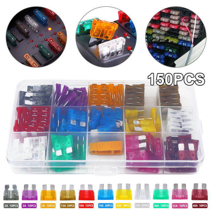 150 PCS Car Fuse Blade Fuses Insert Mix Assorted Set 2/3/5/7.5/10/15/20 ...