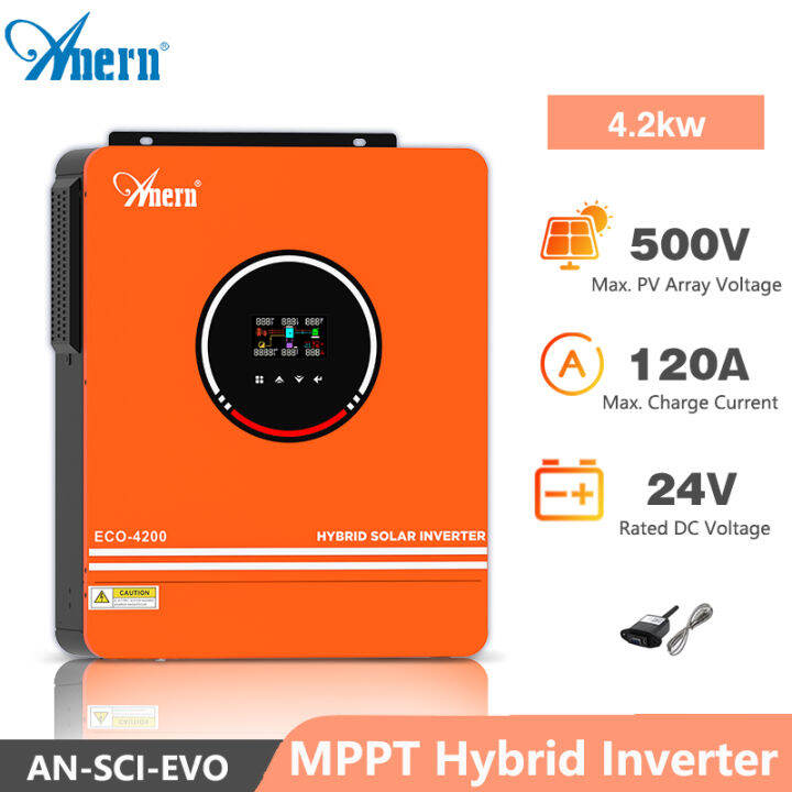 Anern Hybrid Inverter 4.2KW Solar Inverter 24V 120A Hybrid off-grid Inverter Pure Sine Wave ...