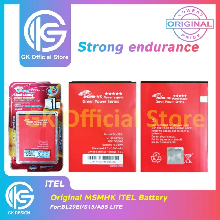 Original MSMHK iTEL Battery For For:BL29BI/S15/A55 LTE Battery | Lazada PH