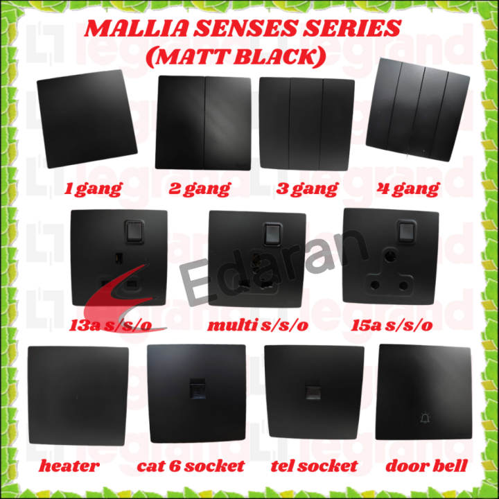 LEGRAND MALLIA SENSES SWITCH (MATT BLACK) - 1 , 2 , 3 ,GANG AND HEATER ...