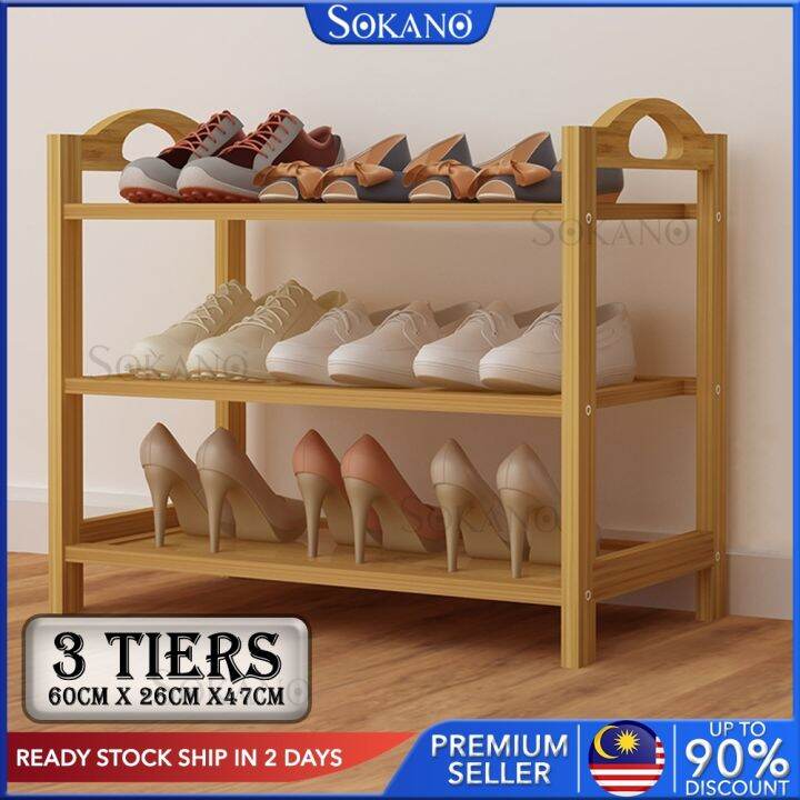 SOKANO SR006 Large Capacity Bamboo Made Shoe Rack (3/4/5/6 Tiers) Shoe ...
