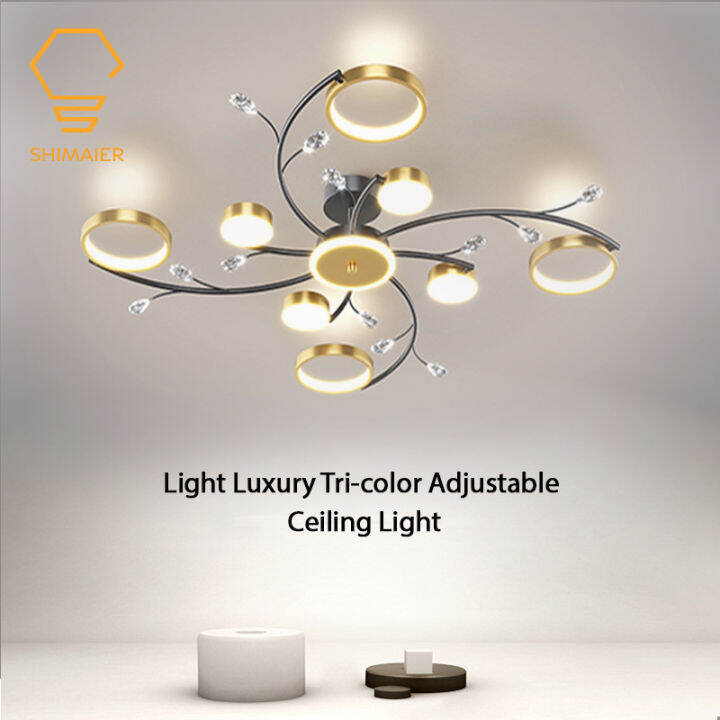 LED Ceiling Light Dimmable Tri-color 9 Heads Acrylic Flush Mount ...