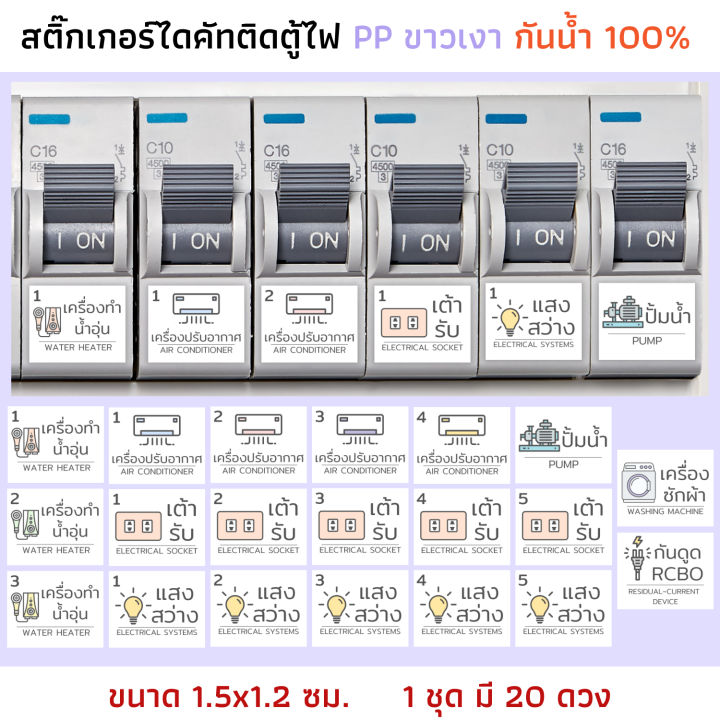 สติ๊กเกอร์ติดตู้ไฟ circuit breaker สติกเกอร์ติดเบรกเกอร์ PP ขาวมัน กัน ...
