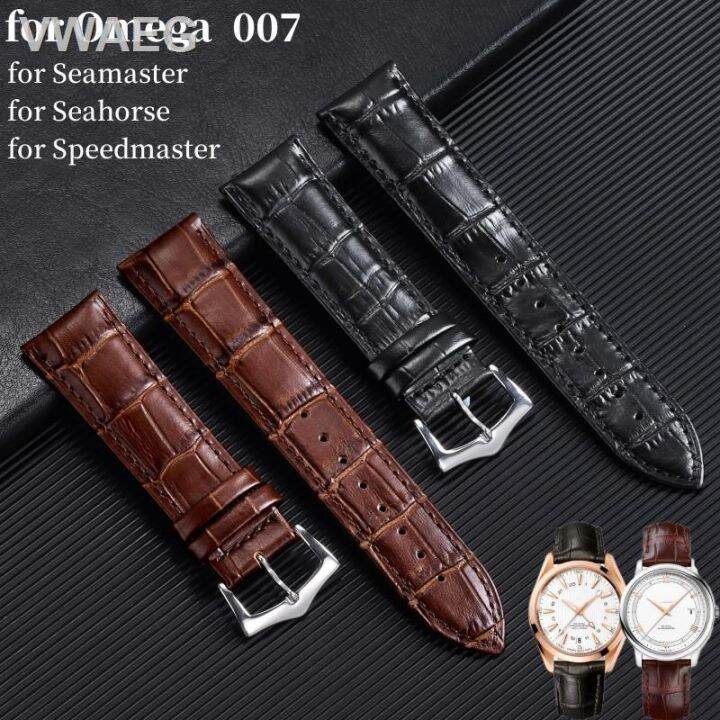 สายนาฬิกาหนังแท้สำหรับ Omega 007 Seamaster Speedmaster 300 DeVille ...