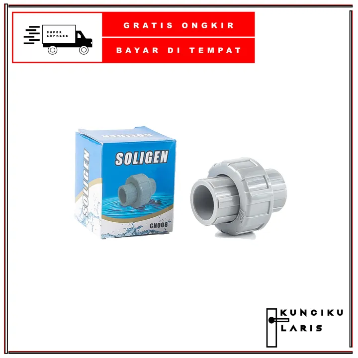 Watermur PVC SOLIGEN 1/2 3/4 Water mur Pompa Union Plastik TEBAL TAIWAN ...