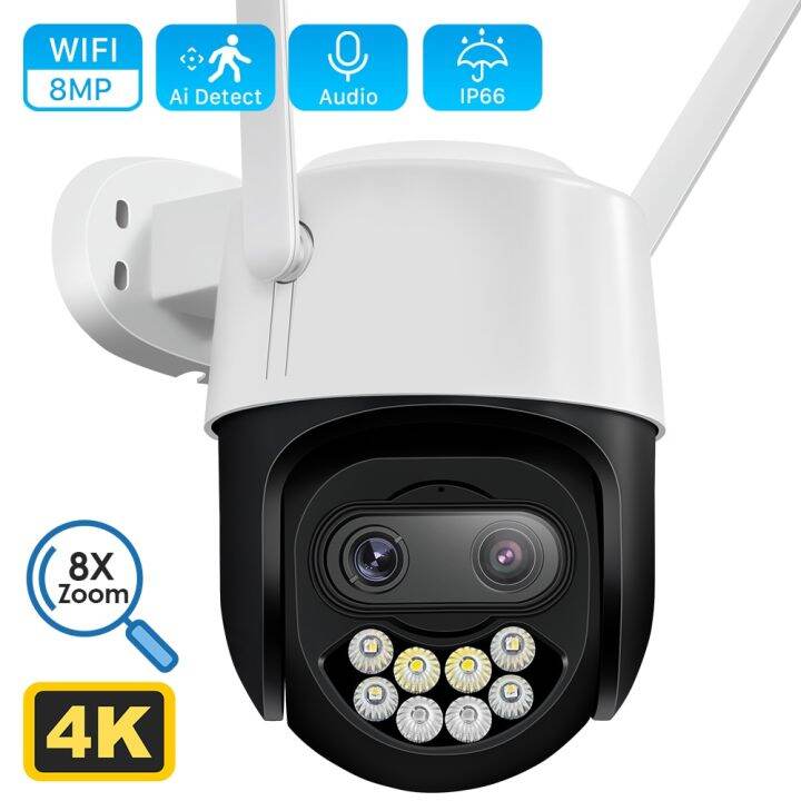 4K 8MP 2.8+12Mm Dual Lens PTZ Wifi Camera 8X Digital Zoom Color Night ...