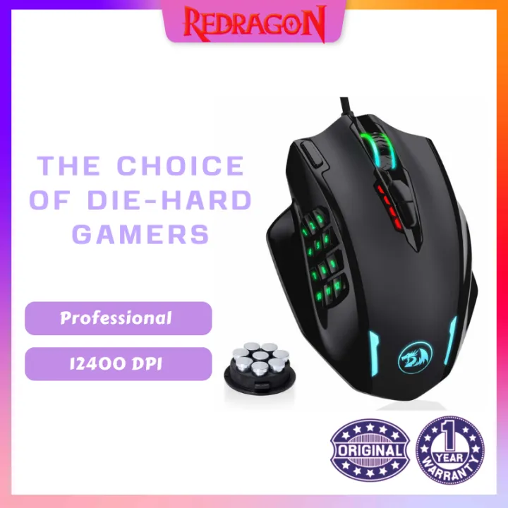 Redragon M908 Impact RGB LED MMO Mouse with Side Buttons Optical Wired Gaming Mouse with 12 ...
