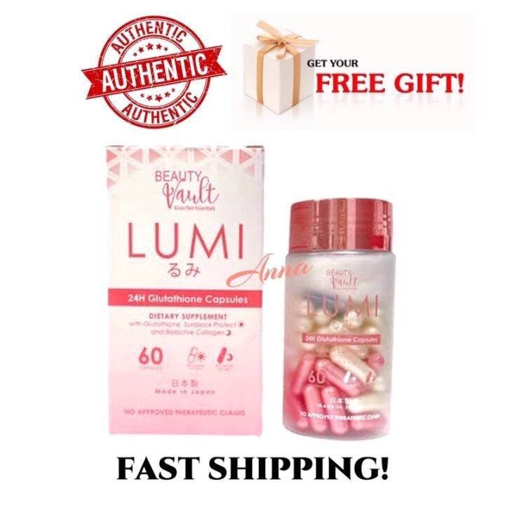Lumi 24H Glutathione Capsules By Beauty Vault (60caps) AUTHENTIC FREE GIFT | Lazada PH