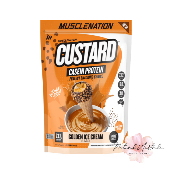 Muscle Nation Custard Casein Protein Golden Ice Cream Flavour 440grams ...