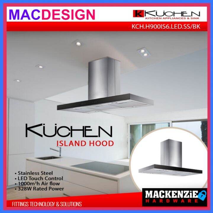 KUCHEN H900IS6 ISLAND RANGEHOOD RANGE HOOD 90CM STAINLESS GLASS LED SENSOR TOUCH MACDESIGN HOME ...
