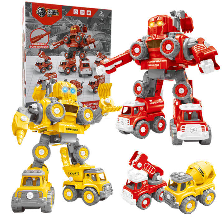 5 in 1 Construction Trucks Vehicle Toy Rescue Bot Transform into Huge ...