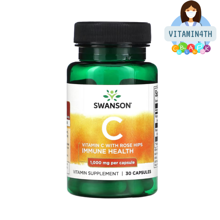 Swanson, Vitamin C with Rose Hips, 1,000 mg, 30 Capsules | Lazada.co.th
