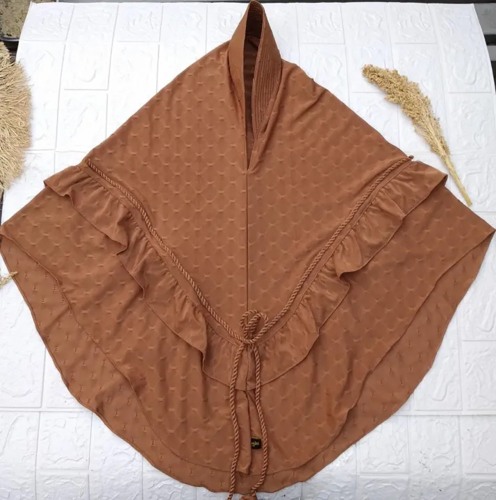 Jilbab Bergo Ruby Rempel Jumbo warna Moca Hijab Rempel Tali Depan Kerudung Ruby Cubit Timbul XL ...