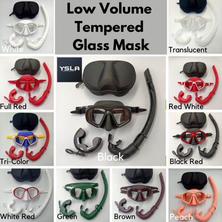 Kyro Tempered Glass Low Volume Freediving Mask with J-type Snorkel and ...