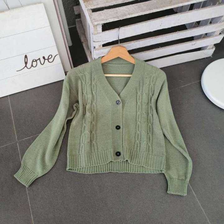 1 PC - CARDIGAN RAJUT WANITA || KARDIGAN BASIC POLOS CEWEK CROP CARDY || OUTER KNITTED CARDI ...