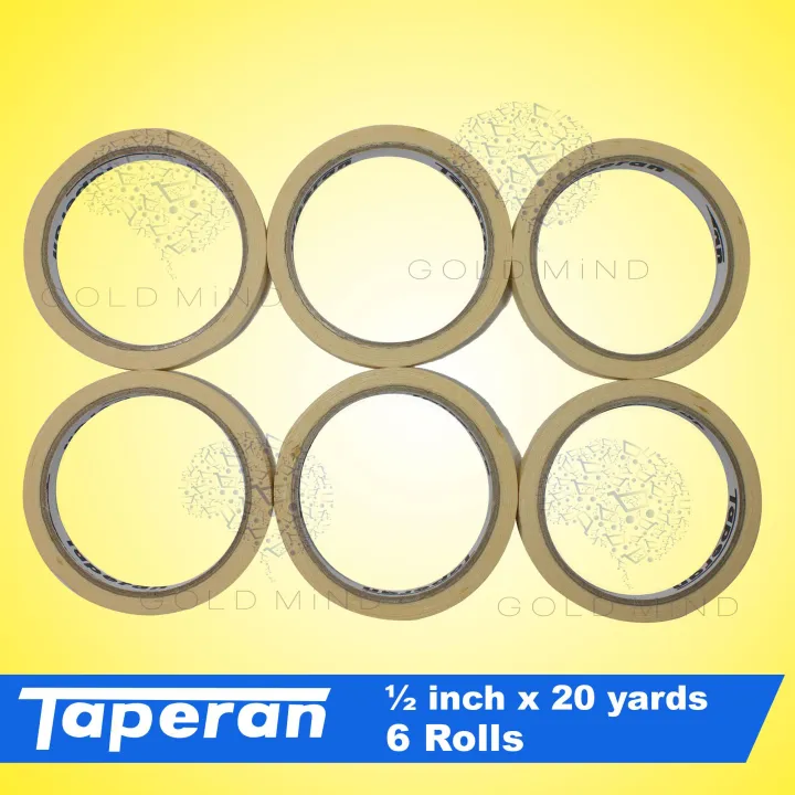 Taperan Masking Tape 6 Rolls (1/2 inch x 20 yards) - Gold Mind Everyday ...