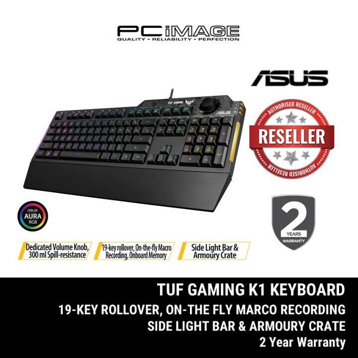 ASUS TUF Gaming K1 RGB keyboard with dedicated volume knob, spill ...