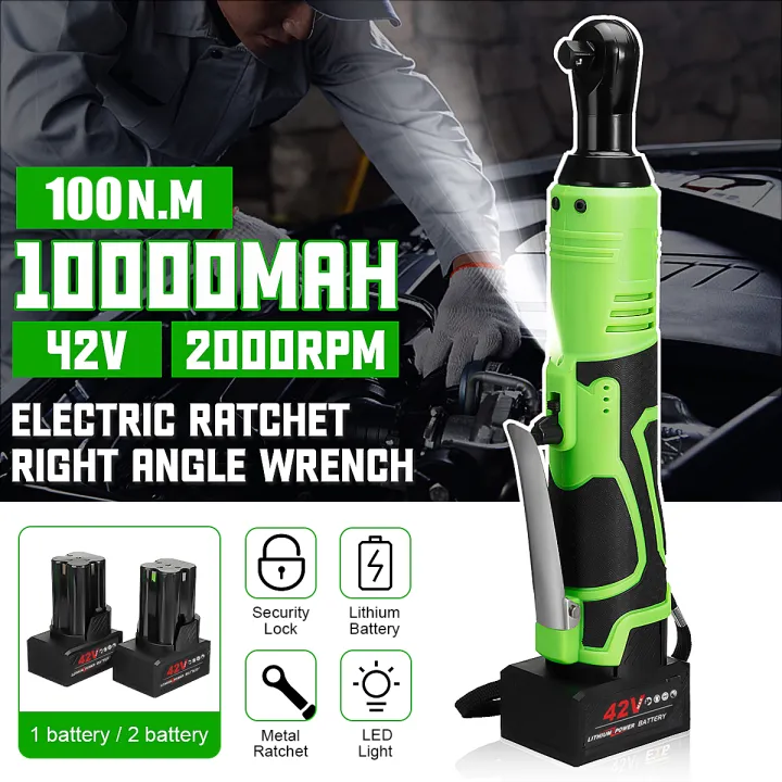 Mustool【2 Battery】42V 100Nm 3/8'' Cordless Electric Ratchet Right Angle ...