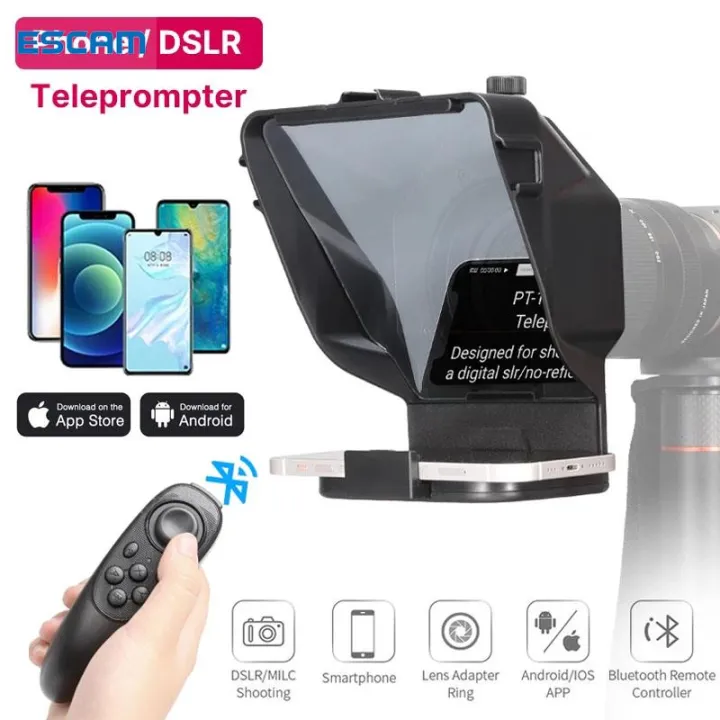ESCAM Smartphone Teleprompter For Dslr Remote Control Teleprompter for Smartphone Tablet DSLR ...